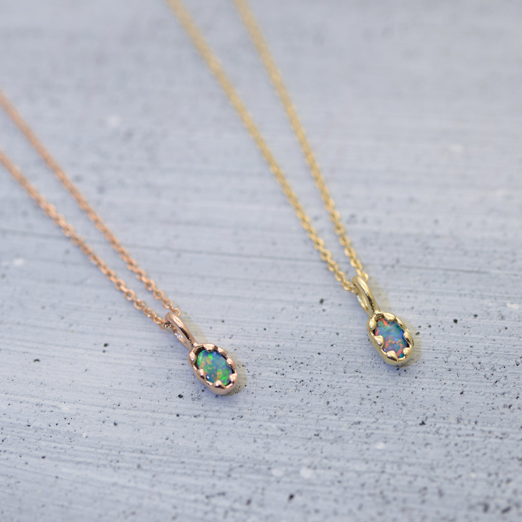 Oval opal mud Necklace (5x3mm / doublet opal) – Her Banana