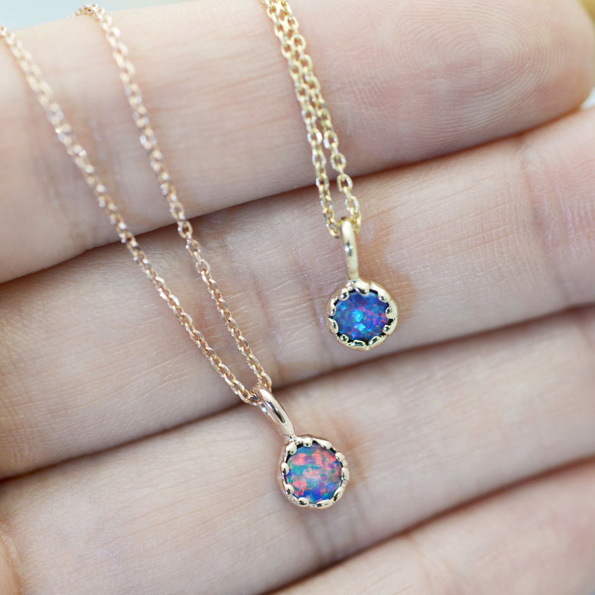 Opal mud Necklace (5mm round/ doublet opal) - 14K/18K Gold – Her Banana