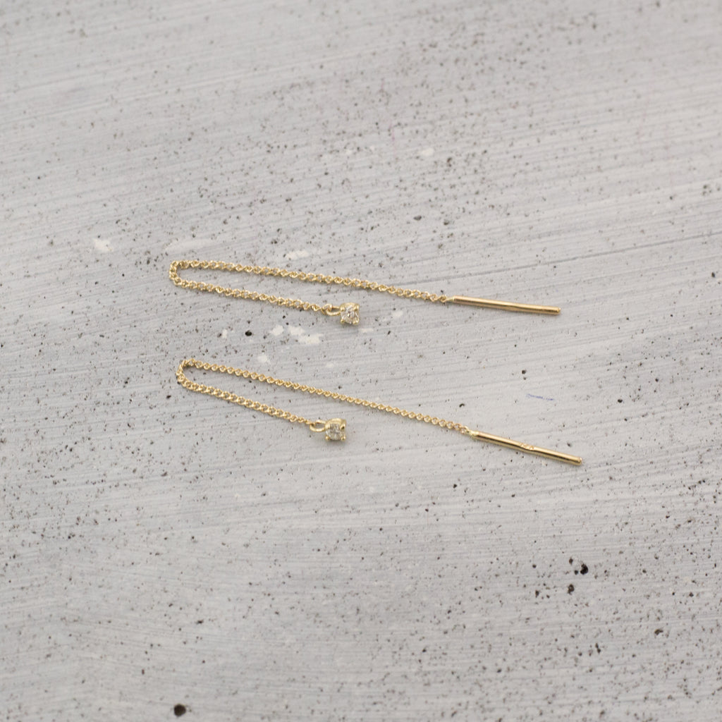 Petite stone thread Earrings (2mm/ single) - 14K/ 18K Gold – Her Banana